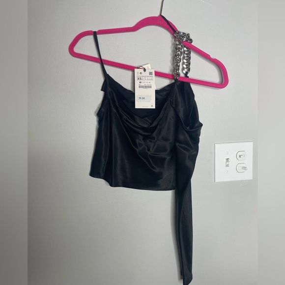 Zara | Tops | Zaraasymmetrical Chain Crop Top Xs | Poshmark